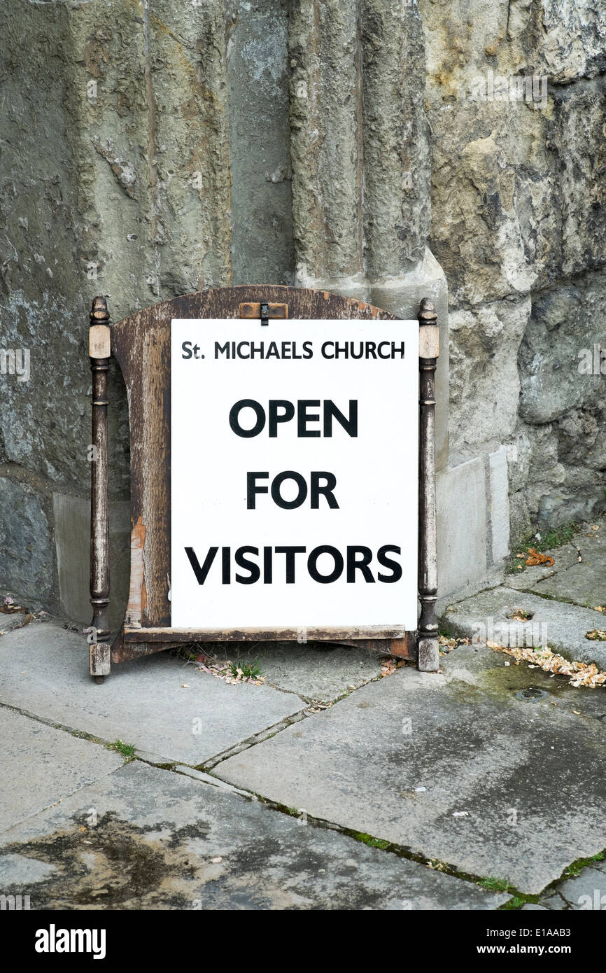 UK church open for visitors sign Stock Photo - Alamy