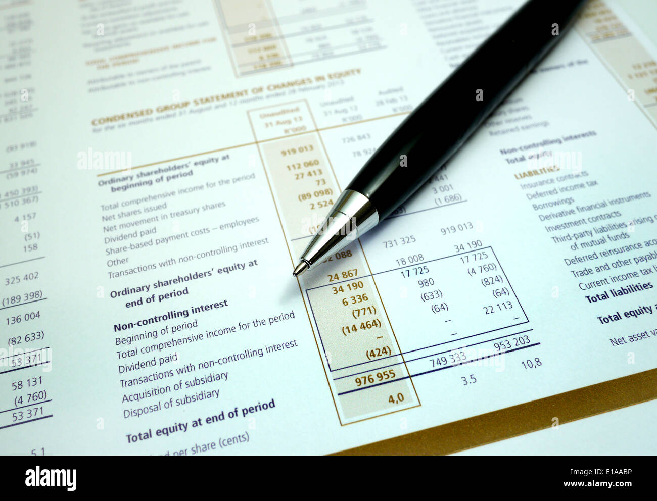 pen and balance sheet Stock Photo - Alamy