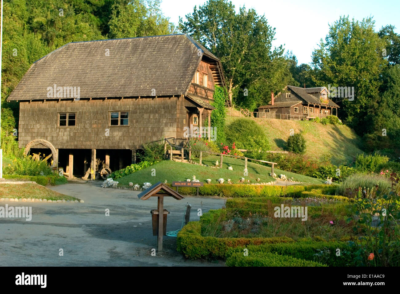 Water wheel house, German Colonial Museum, Frutillar, Lake District ...