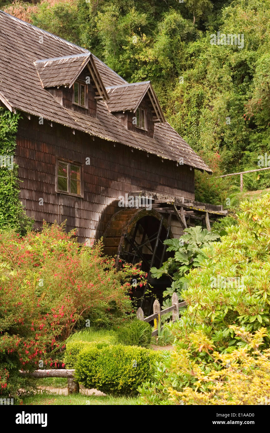 Water wheel house, German Colonial Museum, Frutillar, Lake District ...