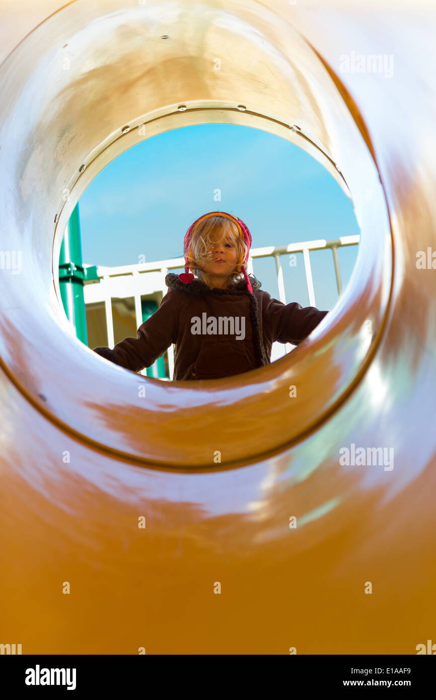 It's a sunny winter day at the other side of the yellow tube slide ...