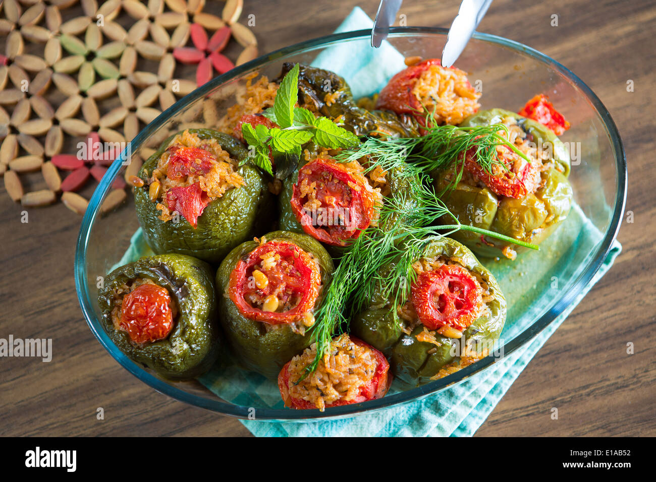 Turkish Stuffed green bell pepper dolma's ready to serve Stock Photo ...
