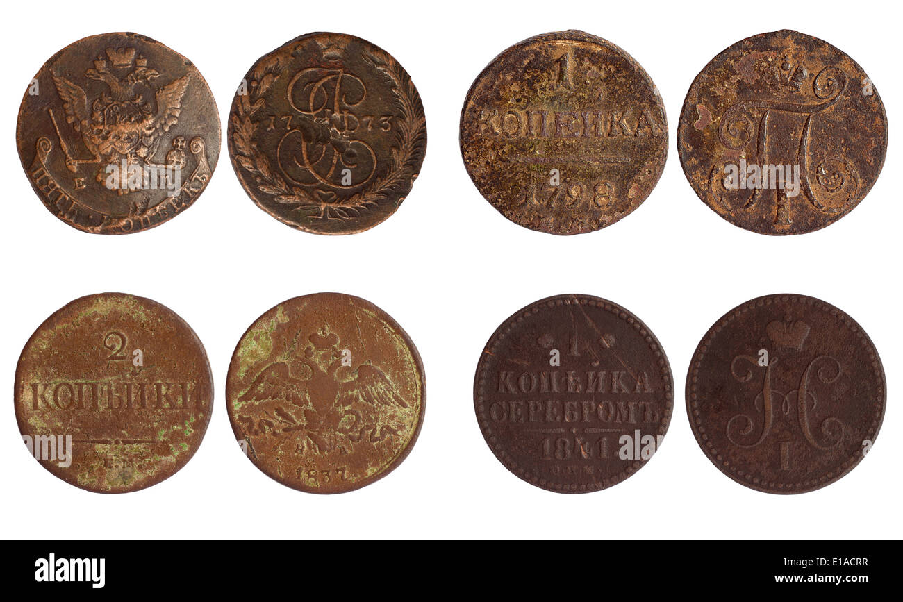 antique coins of russia 1773-1841 years isolated on white background ...