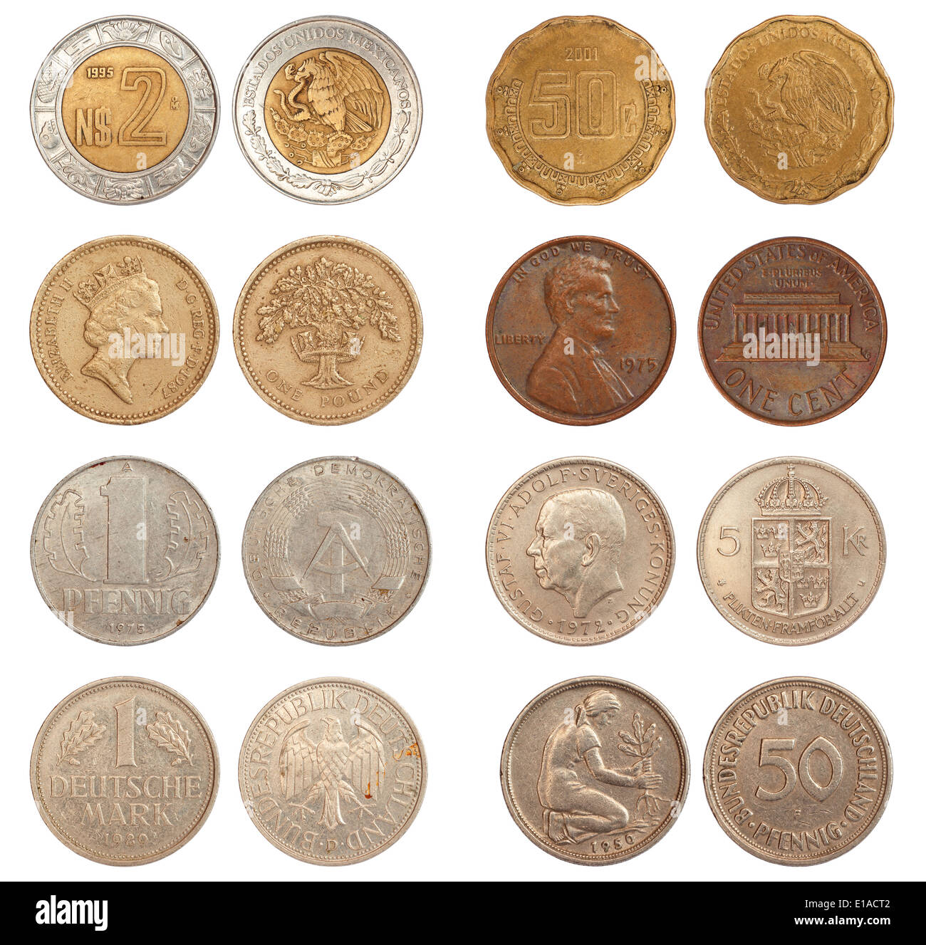 coins of different countries closeup isolated on white background Stock ...