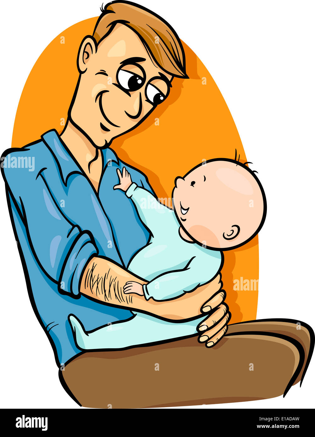 Cartoon Illustration of Father with his Cute Baby Stock Photo - Alamy