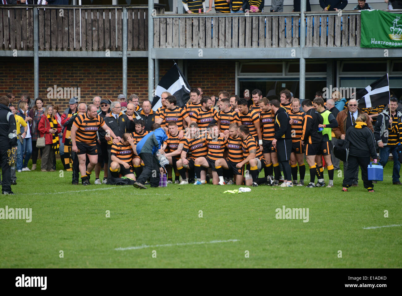 Cornish rugby team celebrating victory against Hertfordshire in county ...