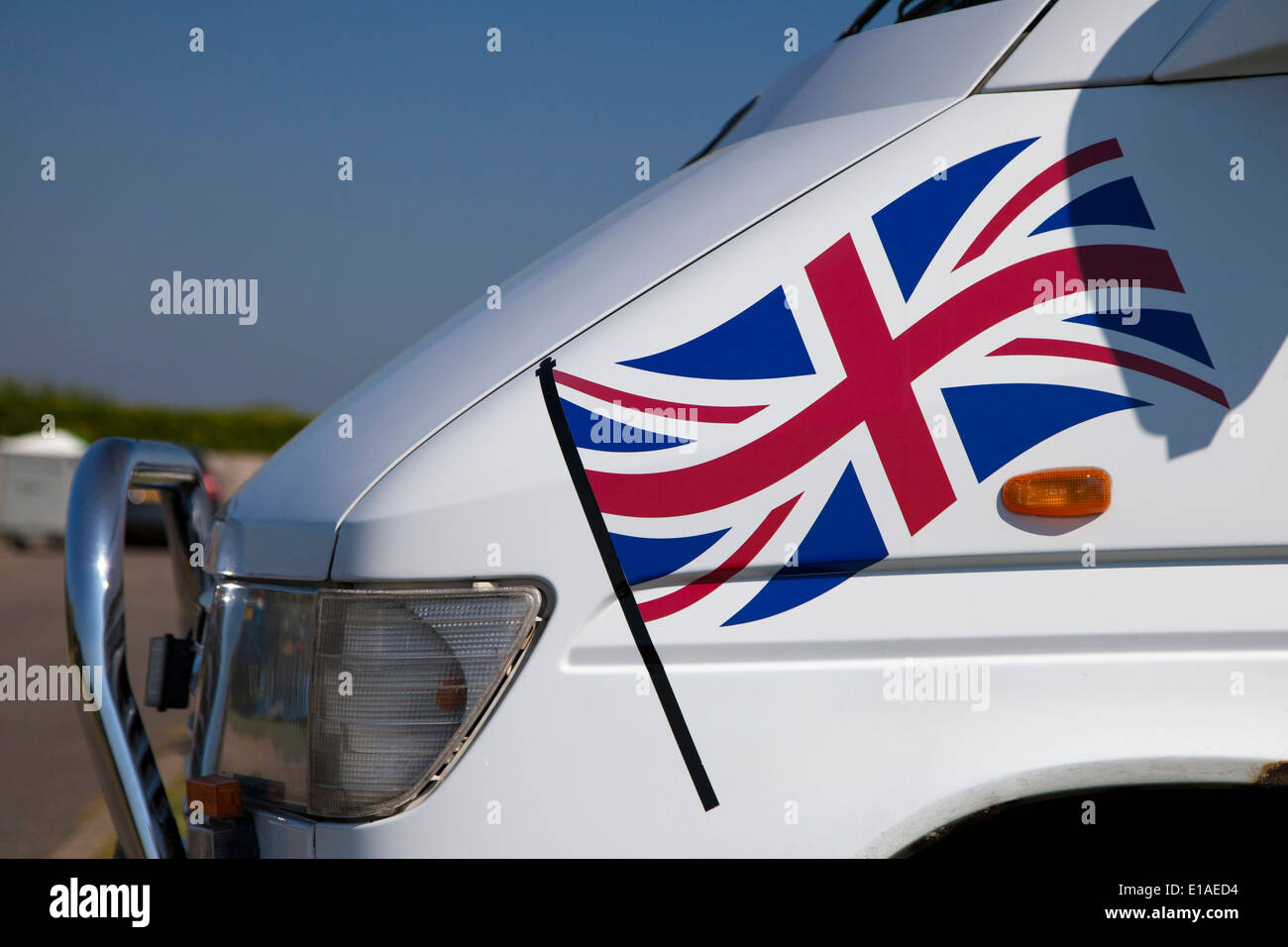 Union Jack vinyl graphic on front wing of white transit van Stock Photo ...