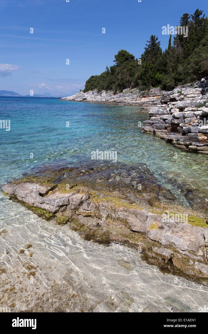 Picturesque view of the Ionian Sea at Emblissi Beach in northern ...
