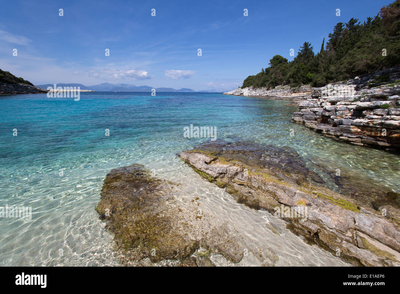 Picturesque view of the Ionian Sea at Emblissi Beach in northern ...