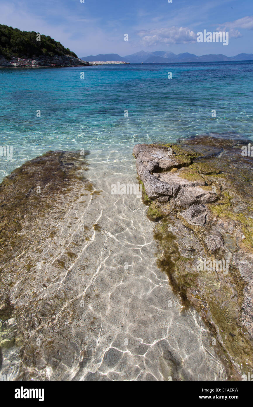 Picturesque view of the Ionian Sea at Emblissi Beach in northern ...