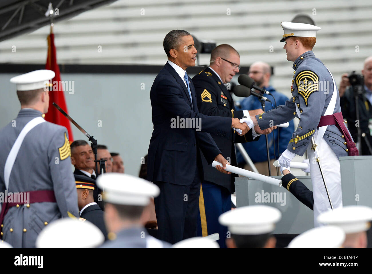 West Point, USA. 28th May, 2014. U.S. President Barack Obama (C ...