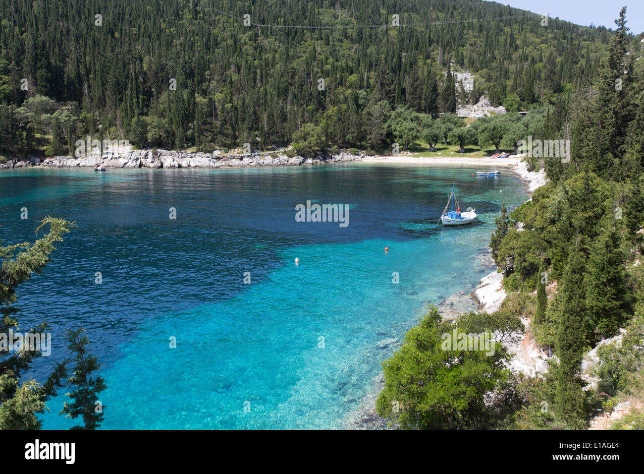 Village of Fiskardo, Kefalonia. Picturesque view of the beach at Foki ...