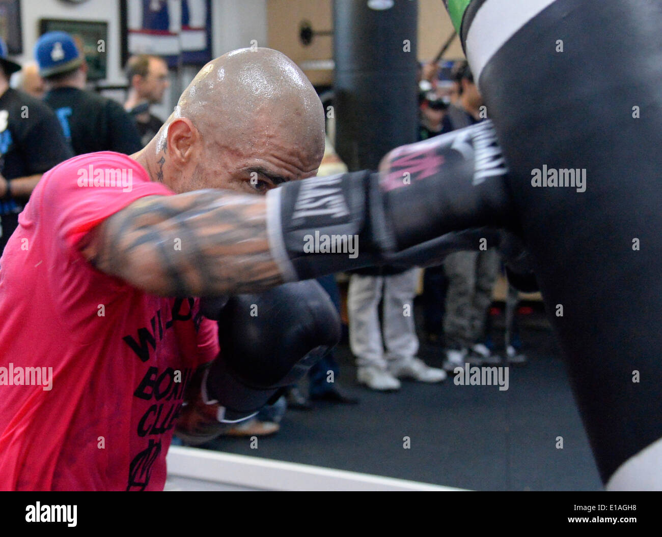 Hollywood, CA, USA. 28th May, 2014. Puerto Rico's Miguel Cotto works ...