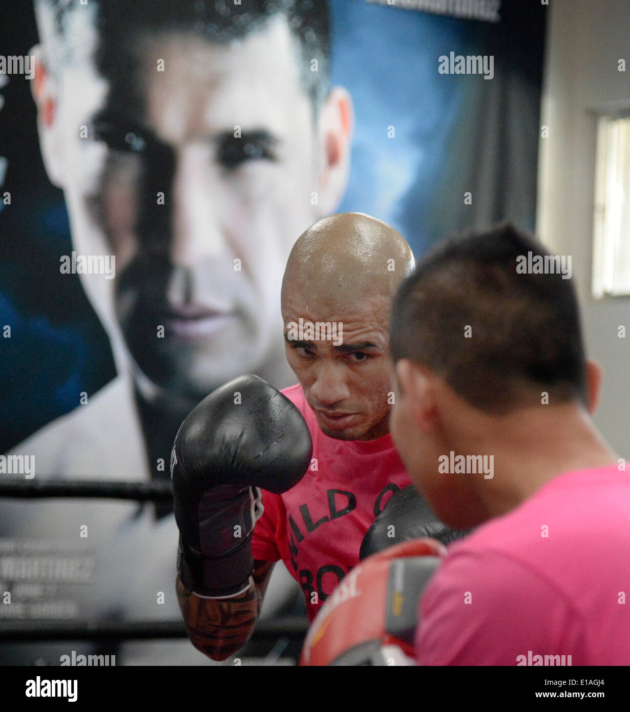 Hollywood, CA, USA. 28th May, 2014. Puerto Rico's Miguel Cotto works ...
