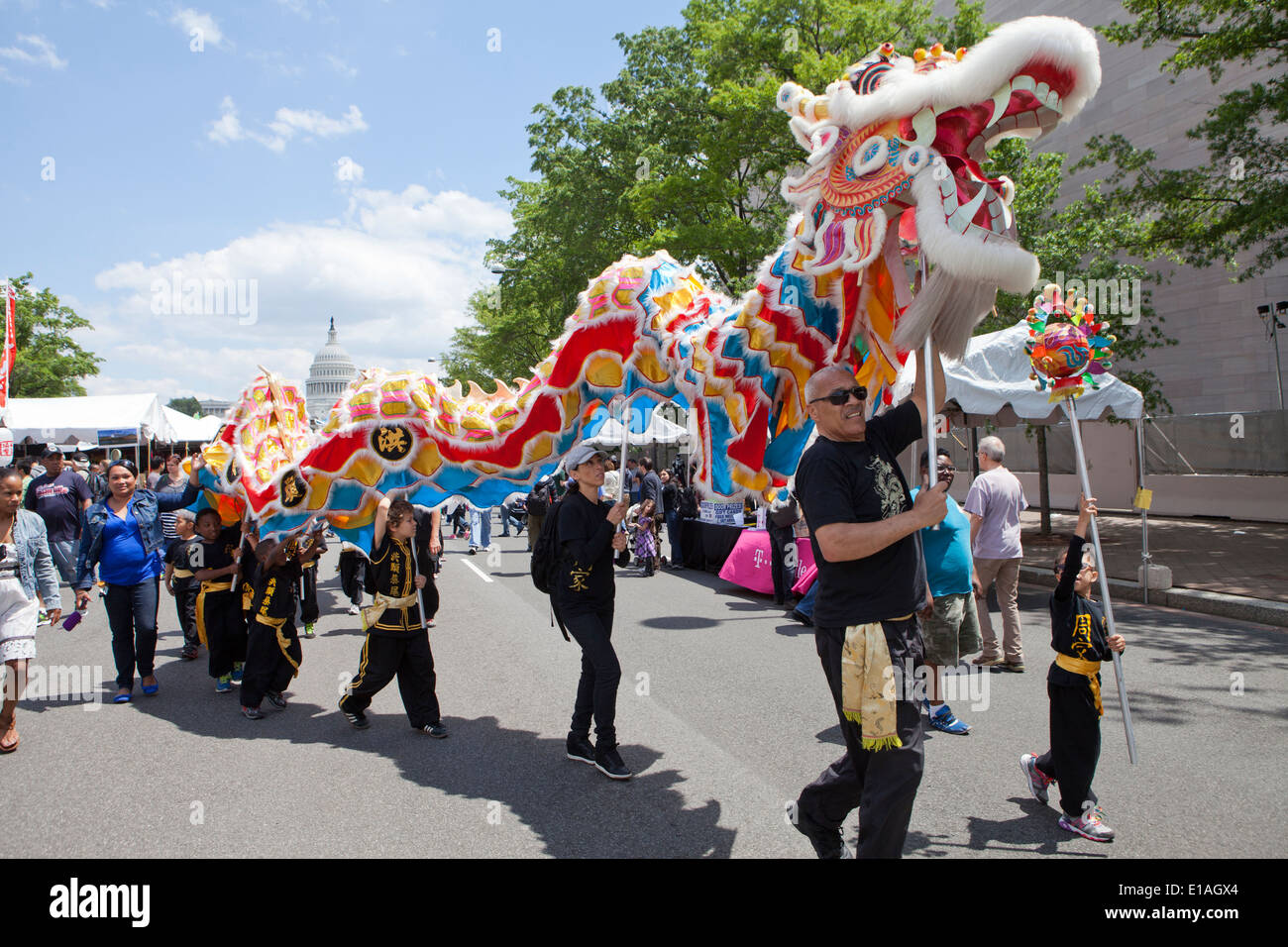 Dragon dance performance at Asian festival - Washington, DC USA Stock ...