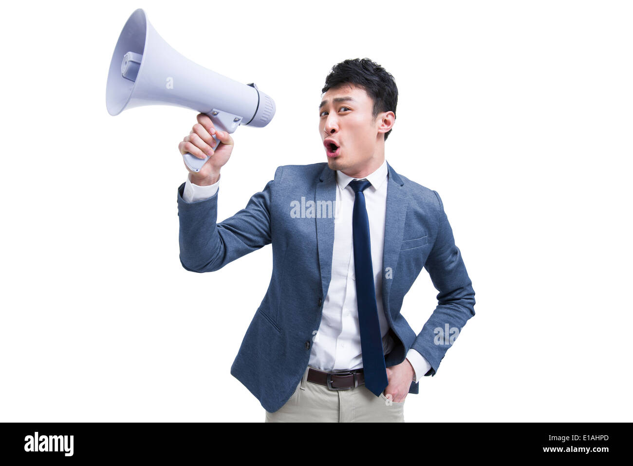 Cheerful man shouting megaphone hi-res stock photography and images - Alamy