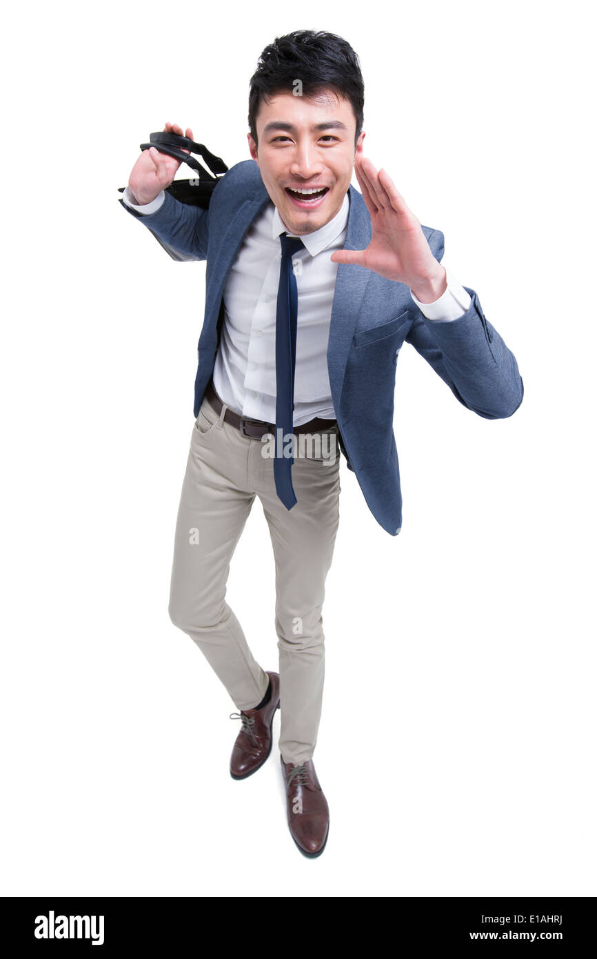 Happy businessman shouting Stock Photo - Alamy