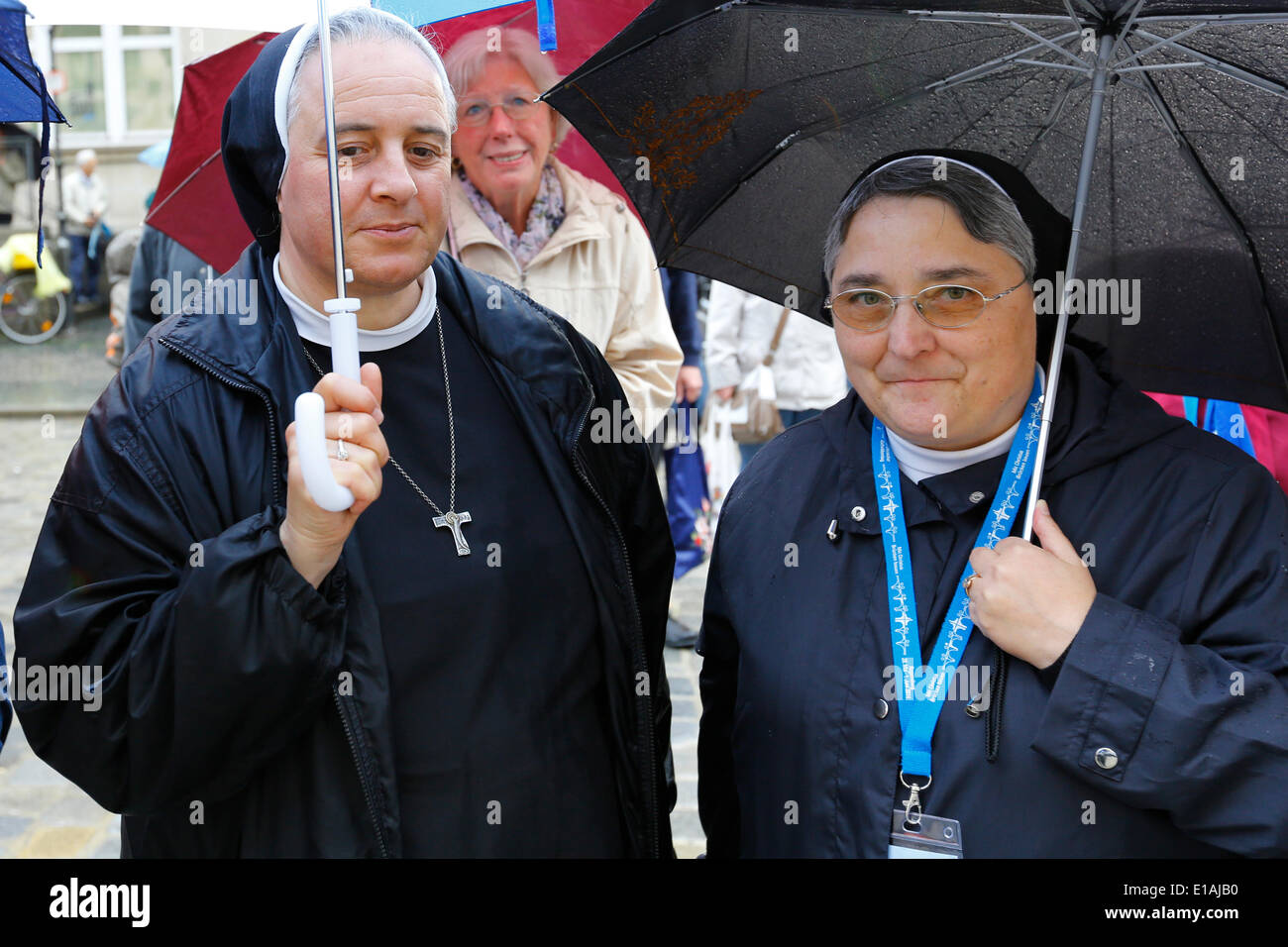 Regensburg, Germany. 28th May, 2014. Two nuns are pictured at the ...