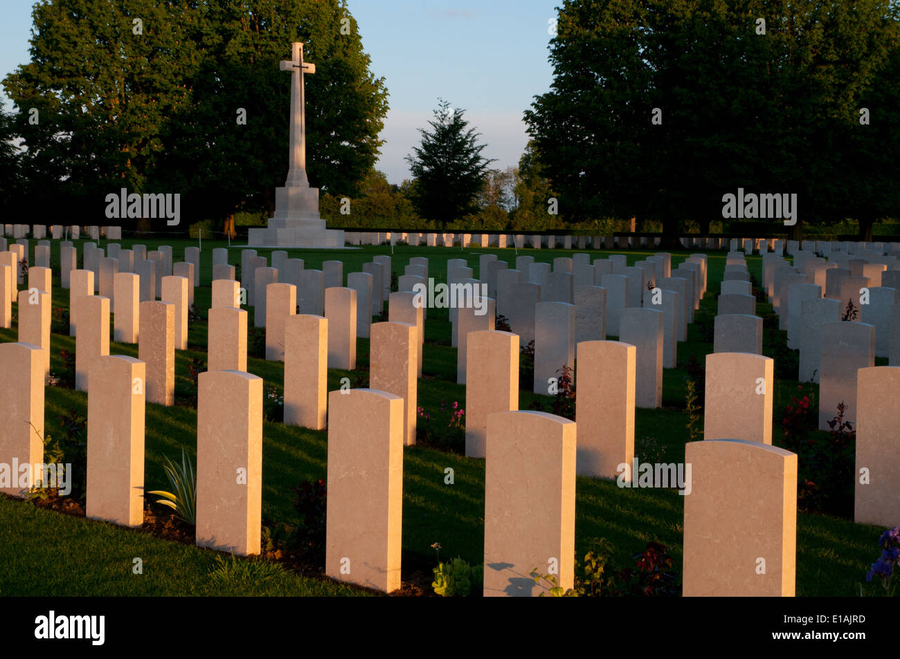 Bayeux British war cemetery from WWII containing graves of soldiers ...
