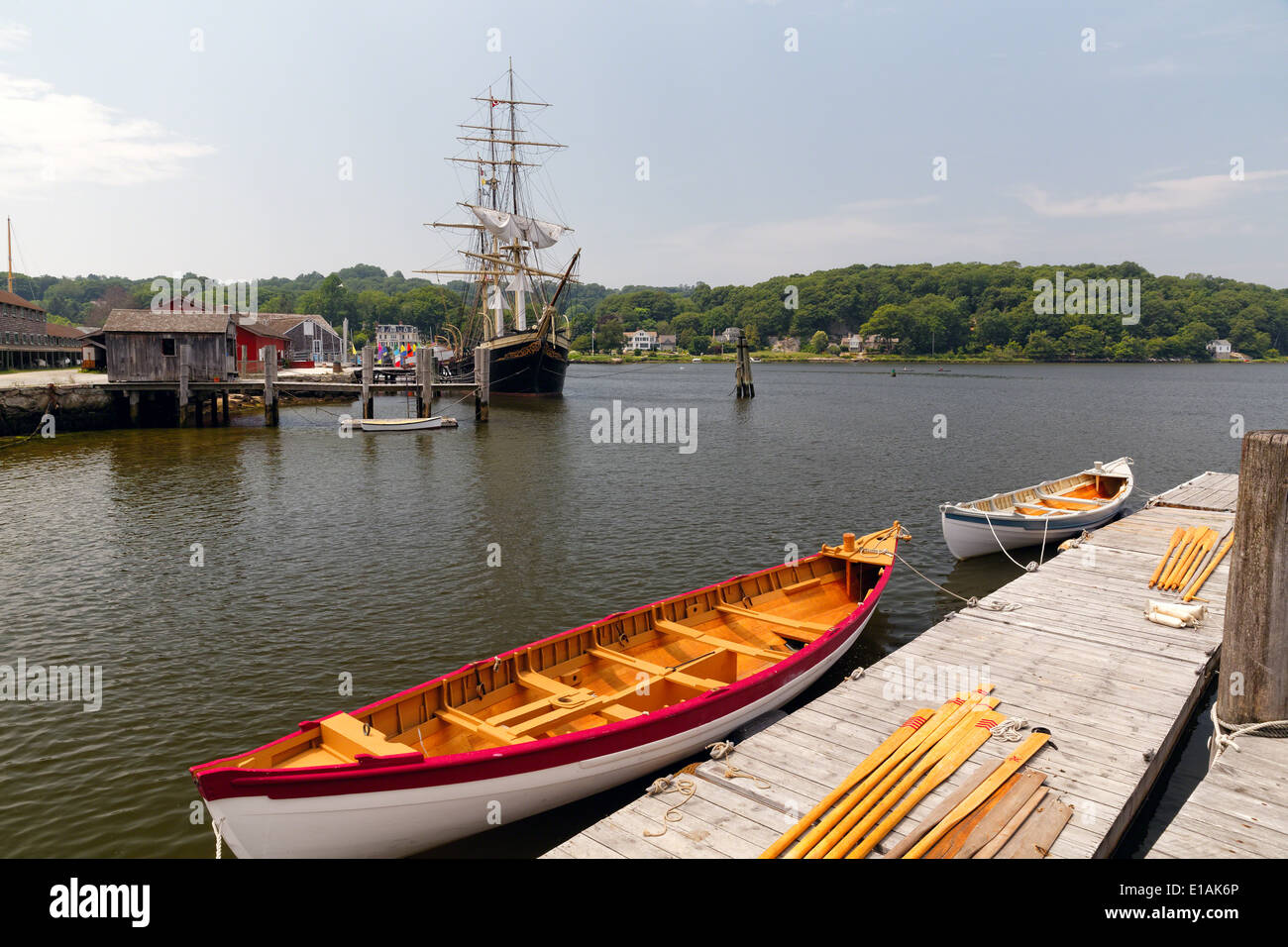 View of a Fully Rigged Tall Ship in Mystic Seaport, Connecticut Stock ...