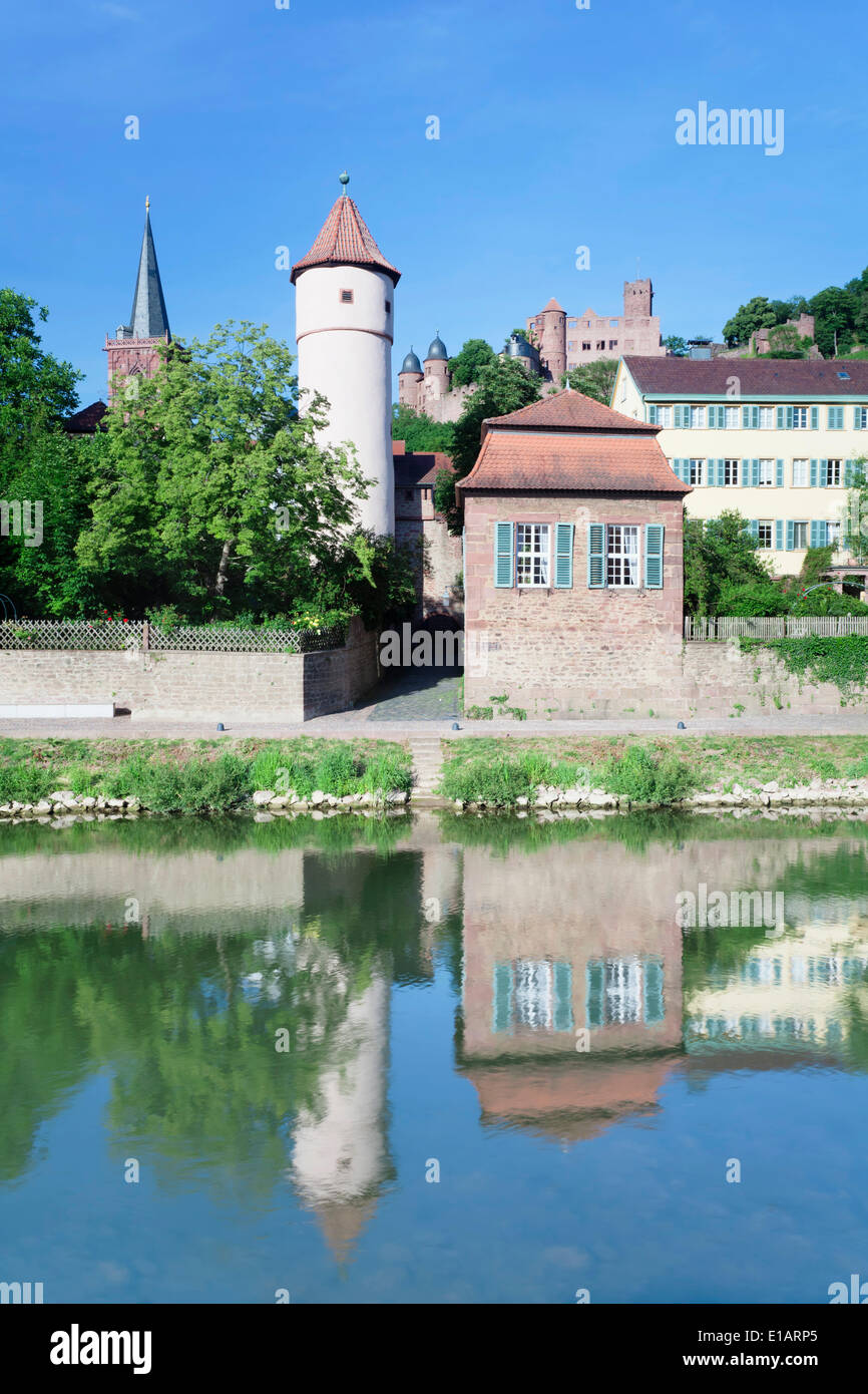 View over the Tauber river on the Roter Turm tower and the Kittsteintor ...