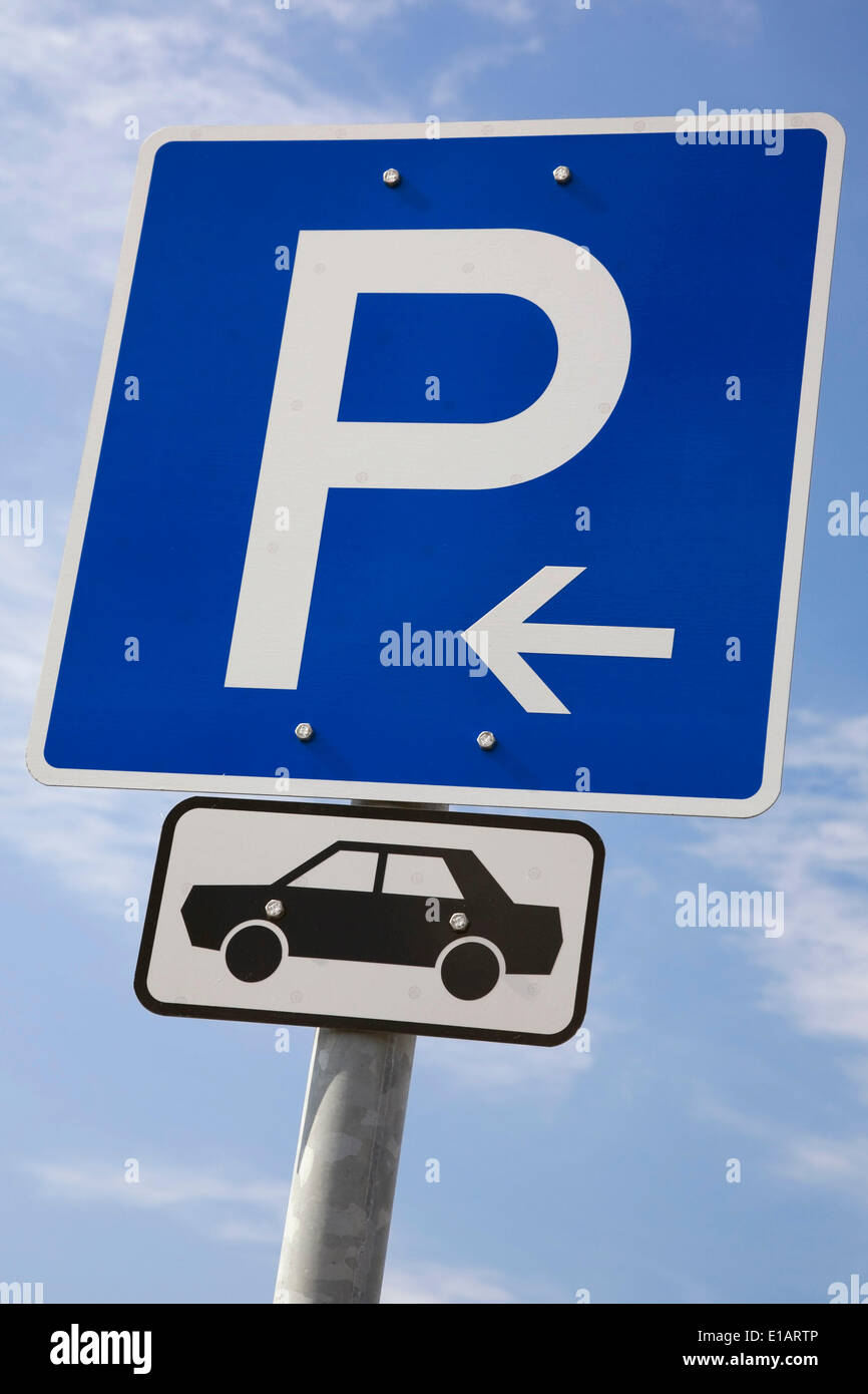 Traffic signs on a car park, Hungary Stock Photo - Alamy