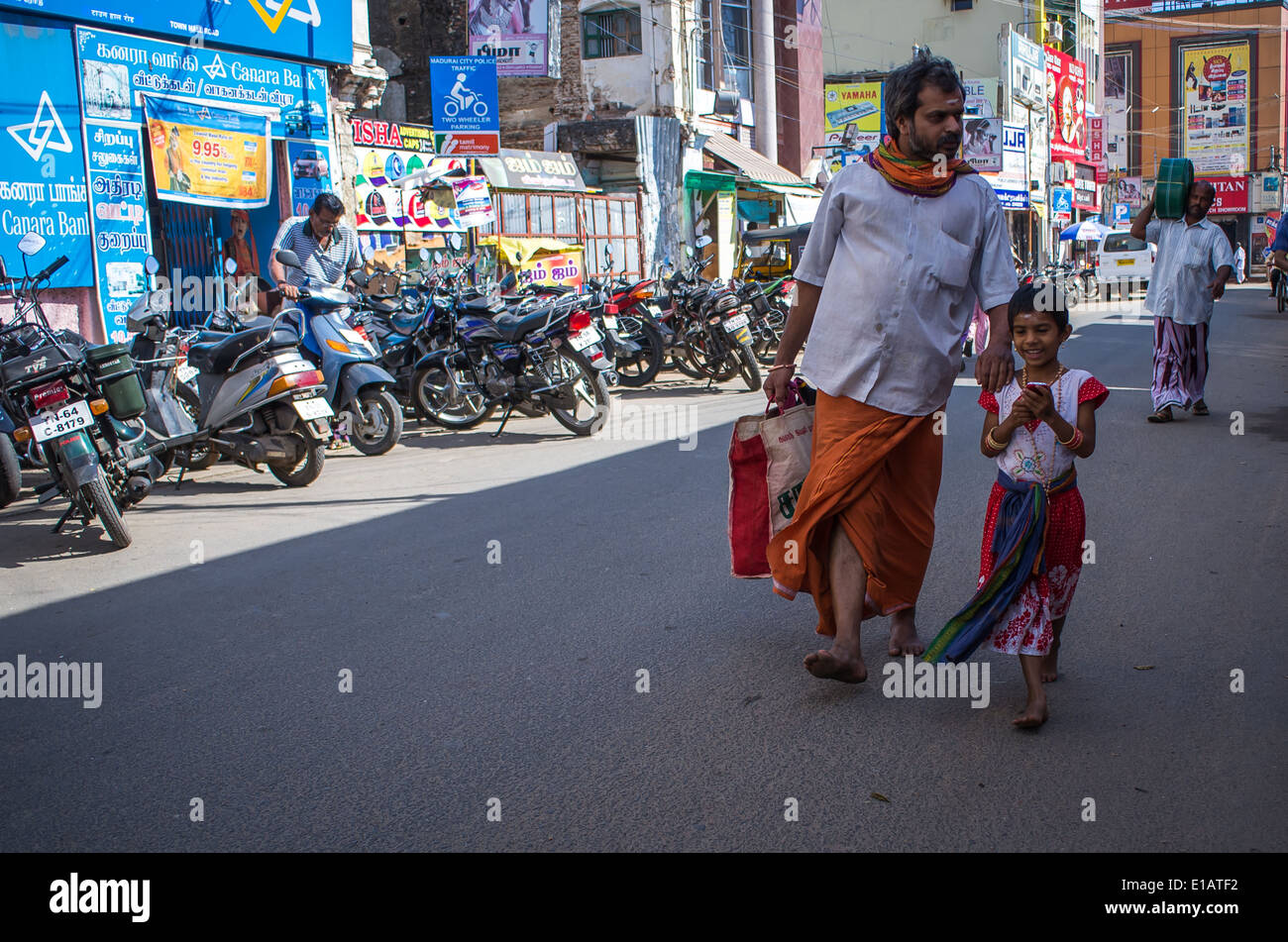 City street with people in Madurai, Tamil Nadu, India Stock Photo - Alamy