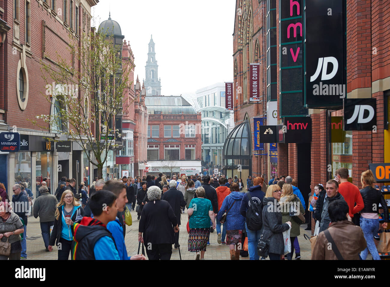 Leeds City Centre retail area on a busy Saturday afternoon, West ...