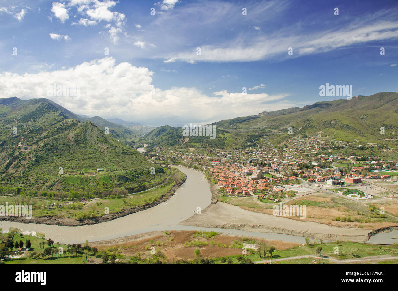 The view from the monastery Djvari. the connection of two rivers ...