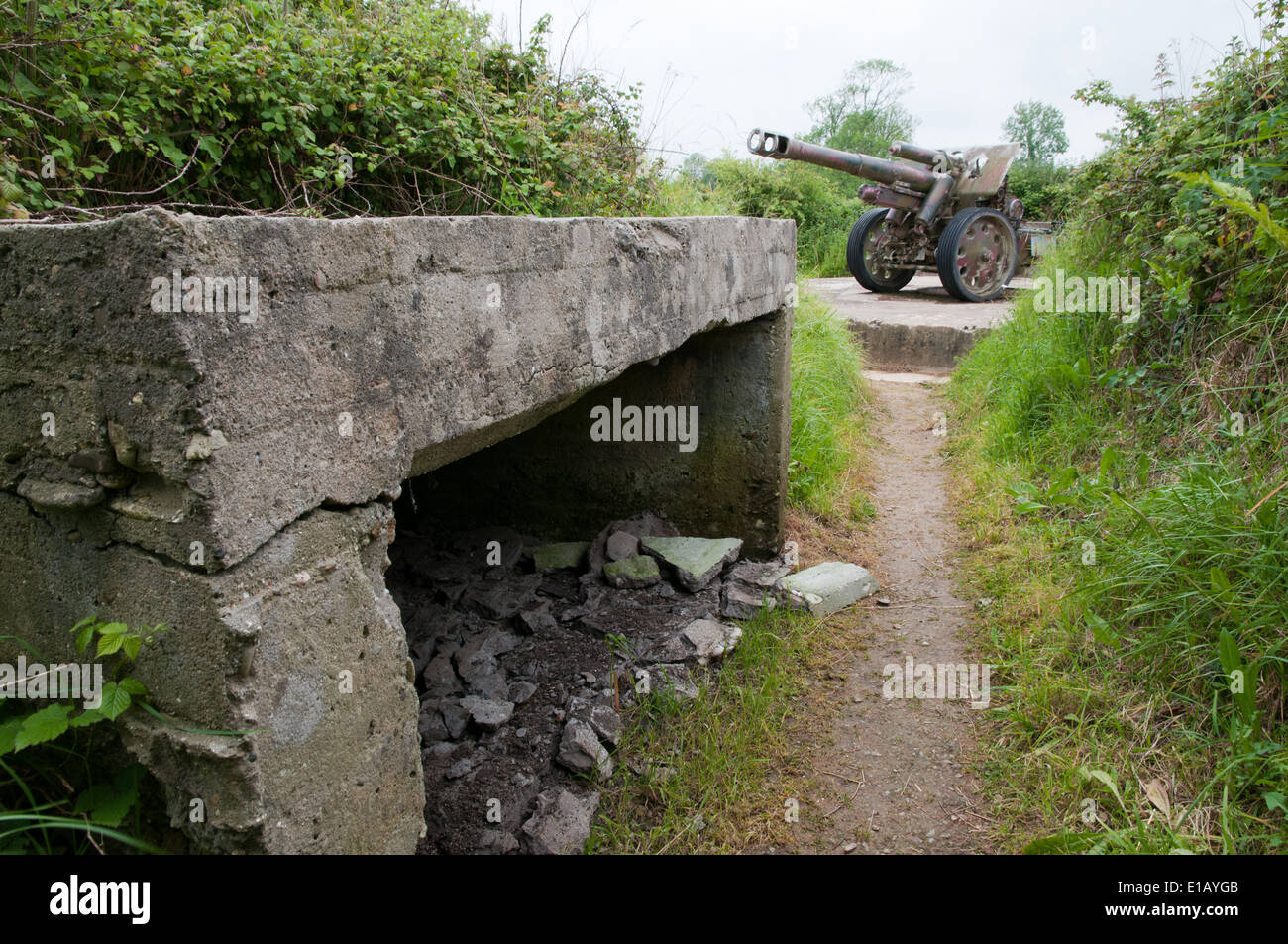 German WWII trench, bunker and gun battery at Maisy, D-Day site ...