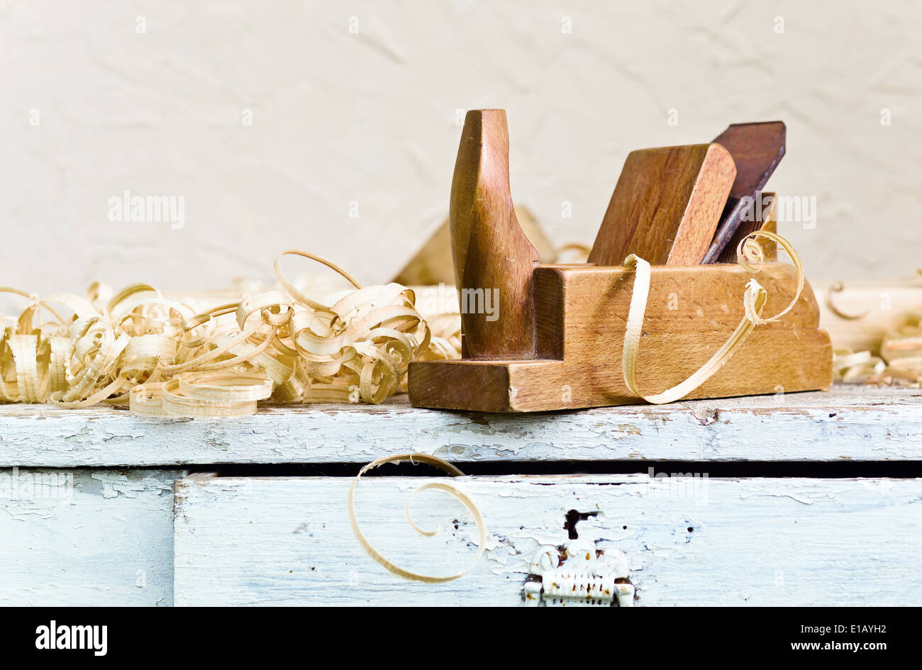 old wooden plane in a workshop of the carpenter Stock Photo - Alamy