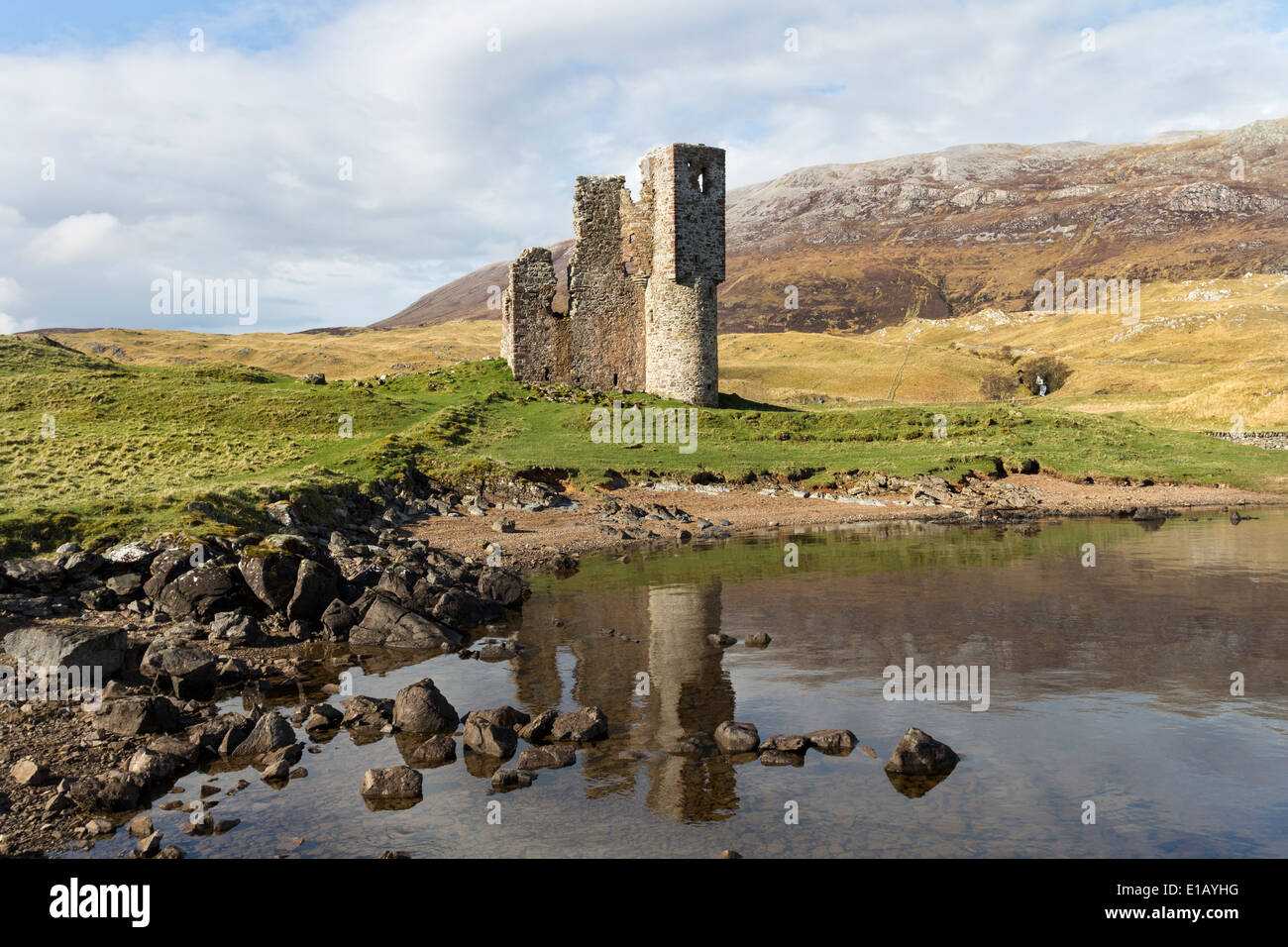 Ardvreck Castle and Loch Assynt with the Lower Slopes of Quinag Behind ...