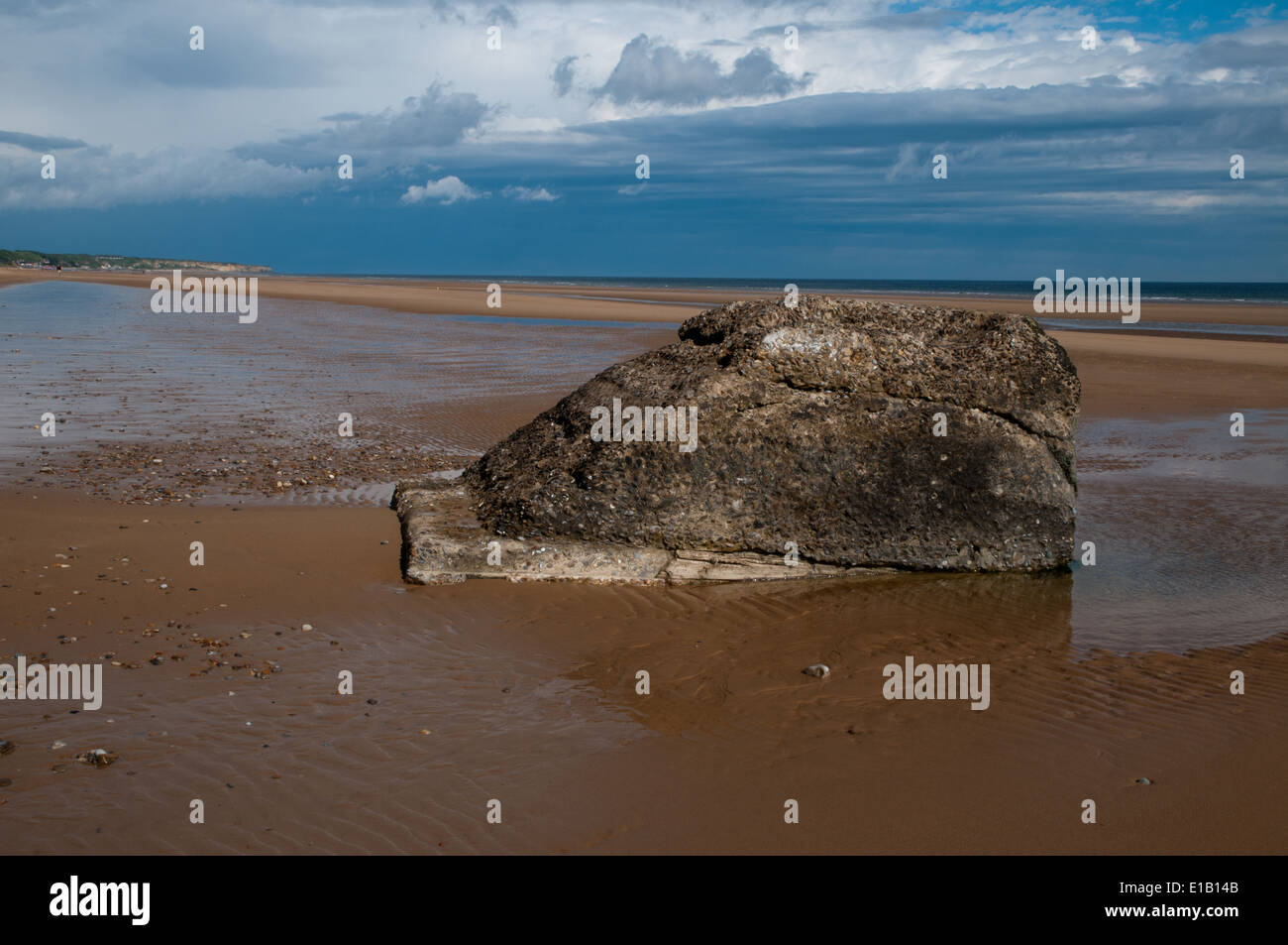 Remains of concrete fortifications on Omaha Beach, Normandy Stock Photo ...