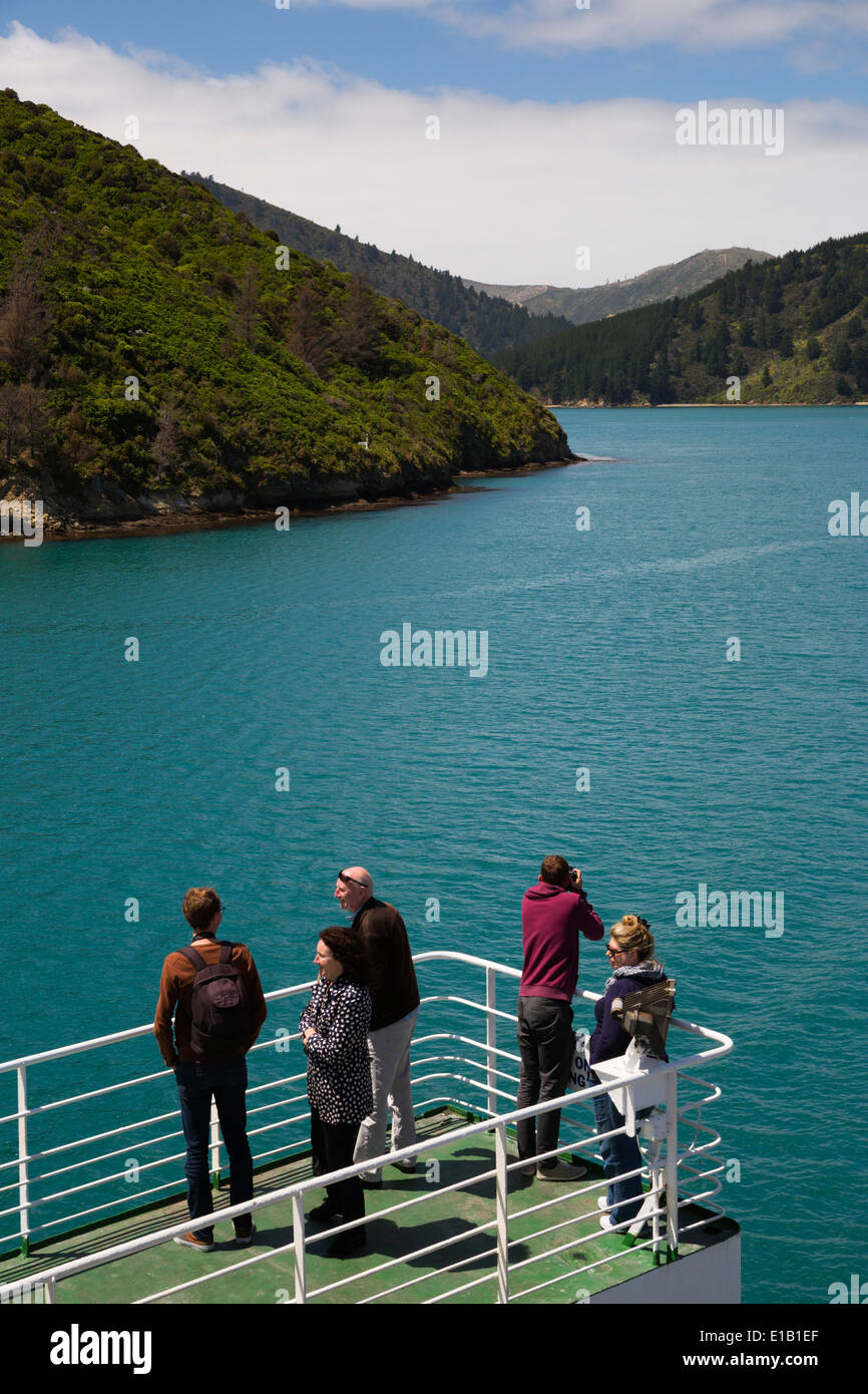 Bluebridge Cook Straits ferry sailing through Marlborough Sound Stock ...