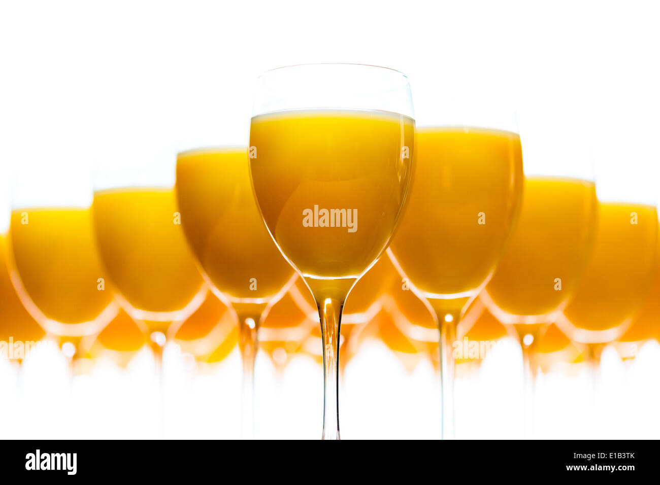 Fresh orange juice. High key, white background. Selective focus Stock ...