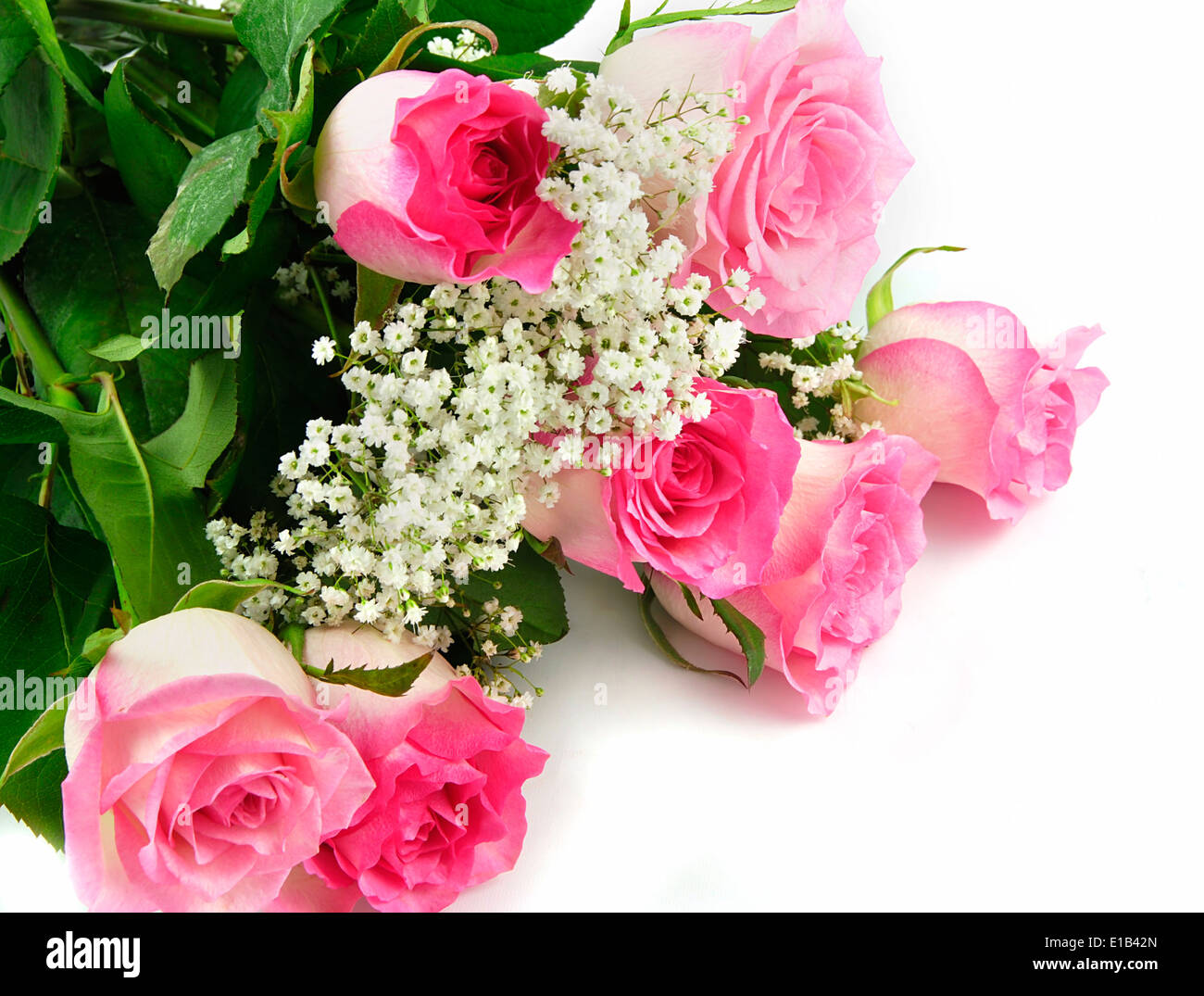 Beautiful pink roses bouquet isolated on white Stock Photo - Alamy