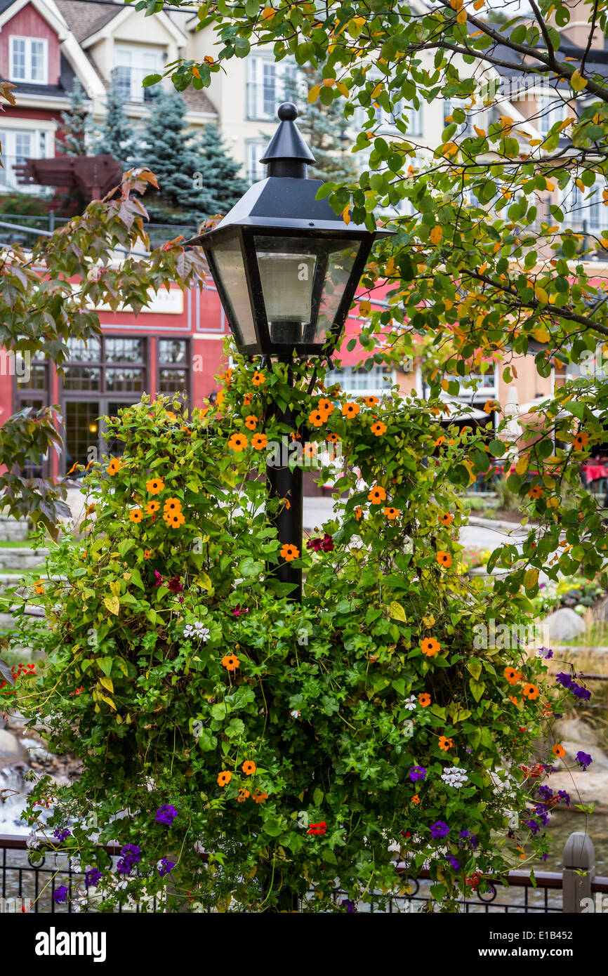 A decorative lamp post in the ski village of Mont-Tremblant, Quebec ...