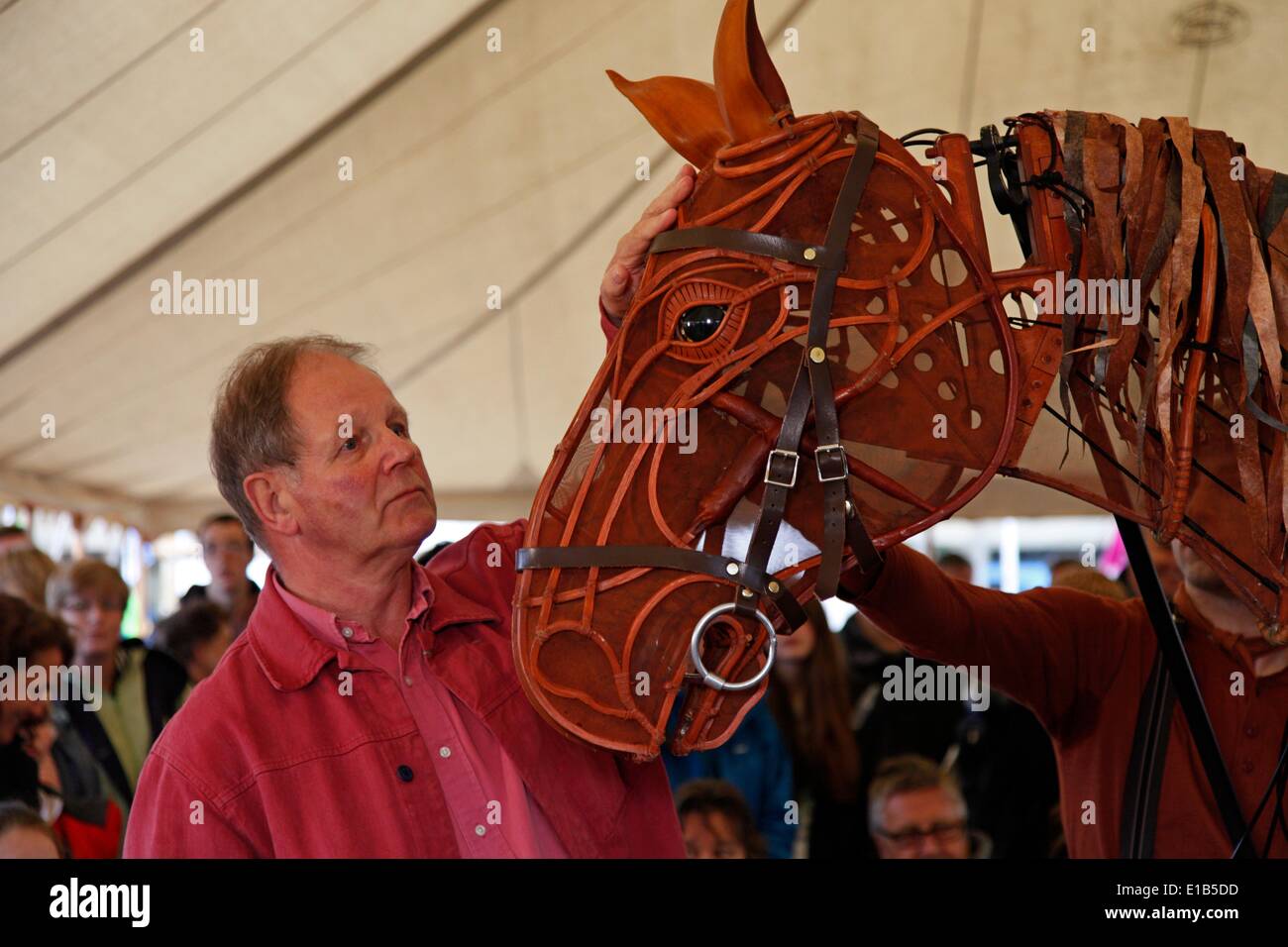 Hay on Wye, Wales, UK. 29th May 2014. Michael Morpurgo and the puppet ...