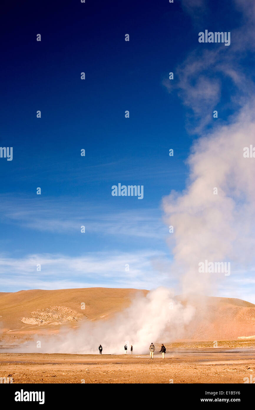 People near geyser vent, El Tatio Geysers, Chile Stock Photo - Alamy