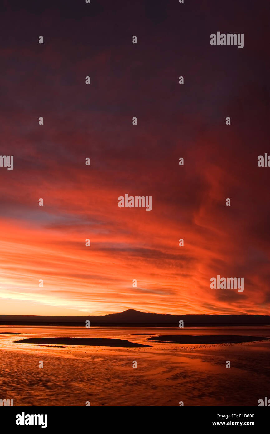 Sunset clouds over Chaxa Lagoon, The Flamingos National Reserve, Soncor ...