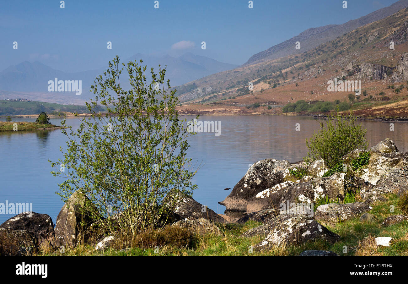 Llynau Mymbyr a lake near Capel Curig in Snowdonia National Park ...