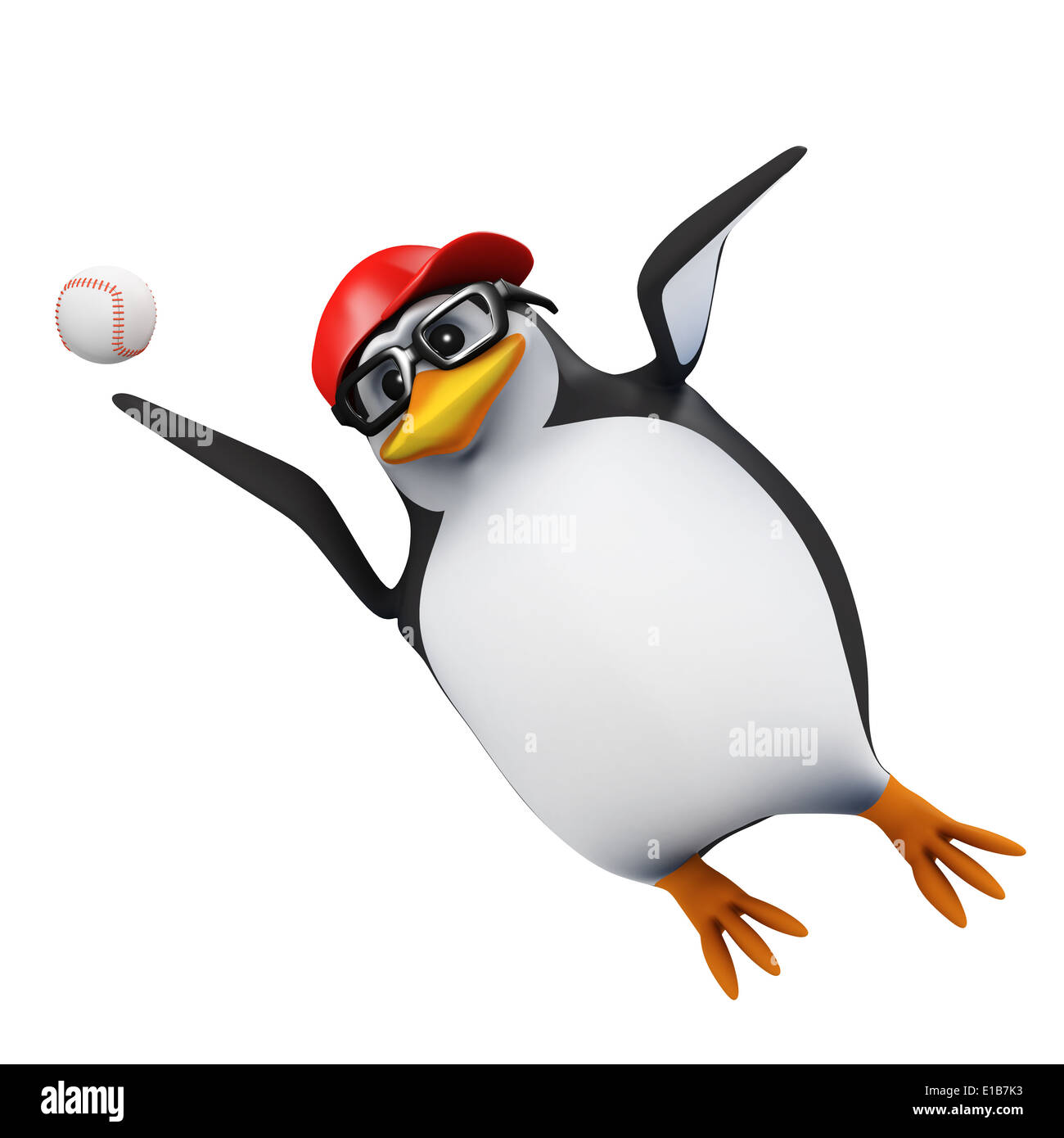 3d Baseball penguin leaps for the ball Stock Photo - Alamy