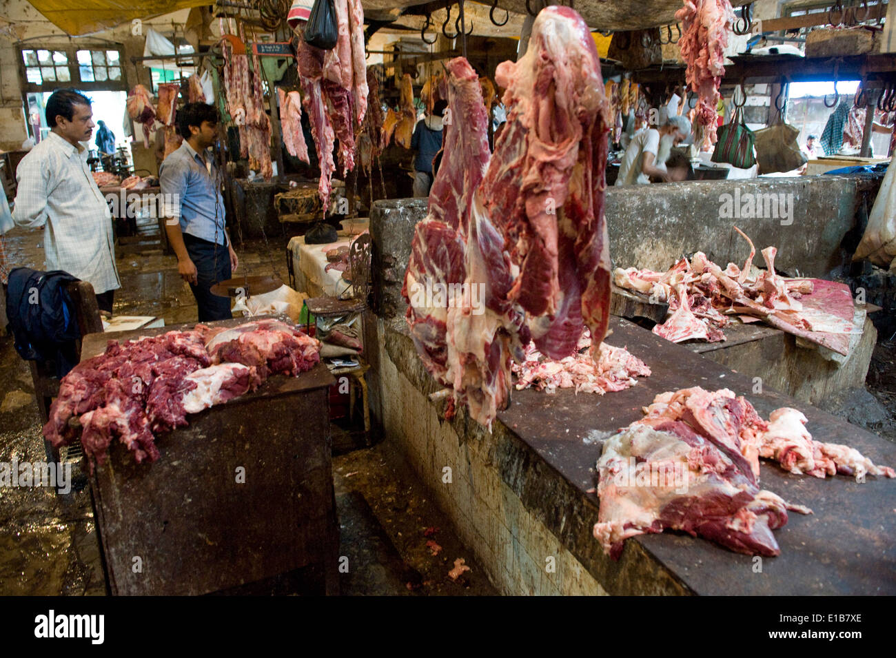 Scenes at the meat market an open air butcher's shop where meats ar ...