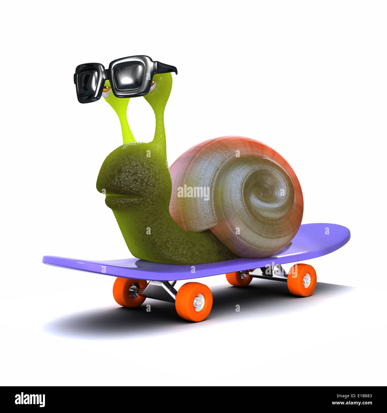 3d Snail in sunglasses riding a skateboard Stock Photo - Alamy