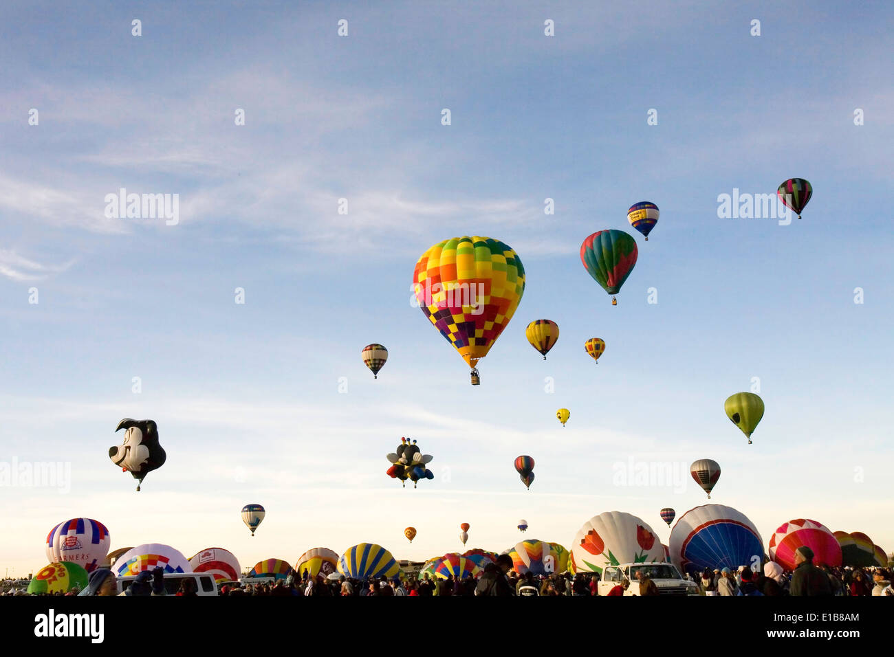 Hot air balloons in a mass ascent during the annual Albuquerque ...