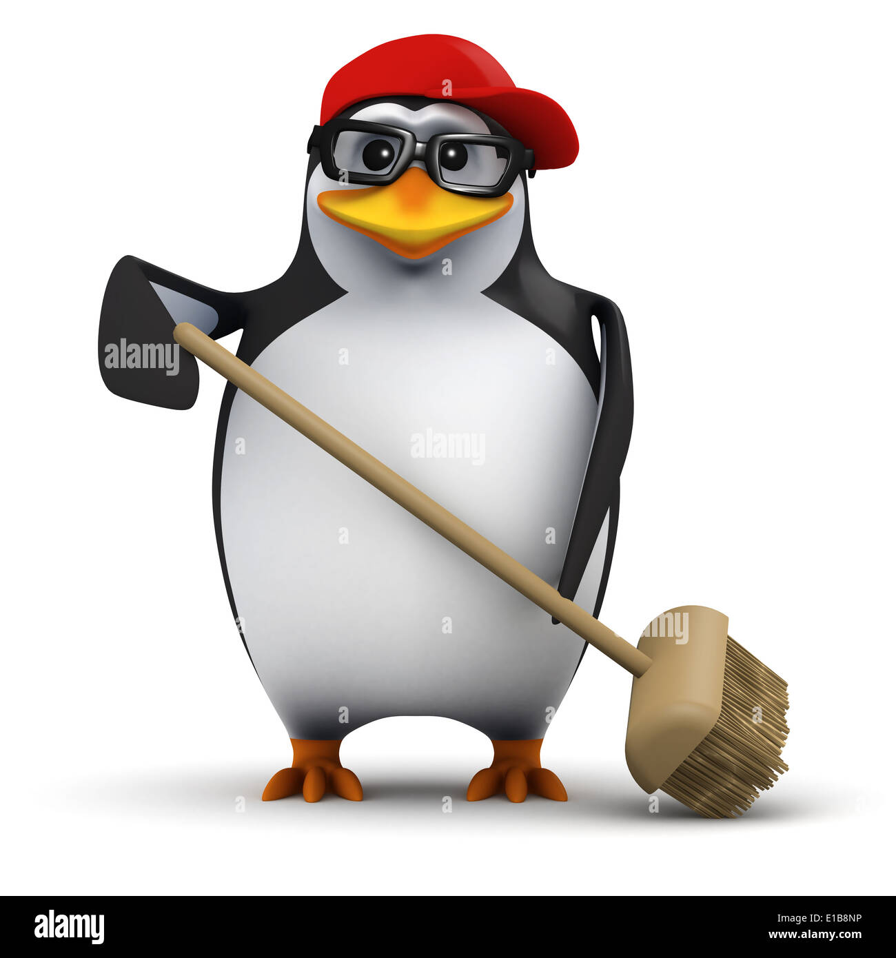 3d Penguin in baseball cap sweeping with a broom Stock Photo - Alamy
