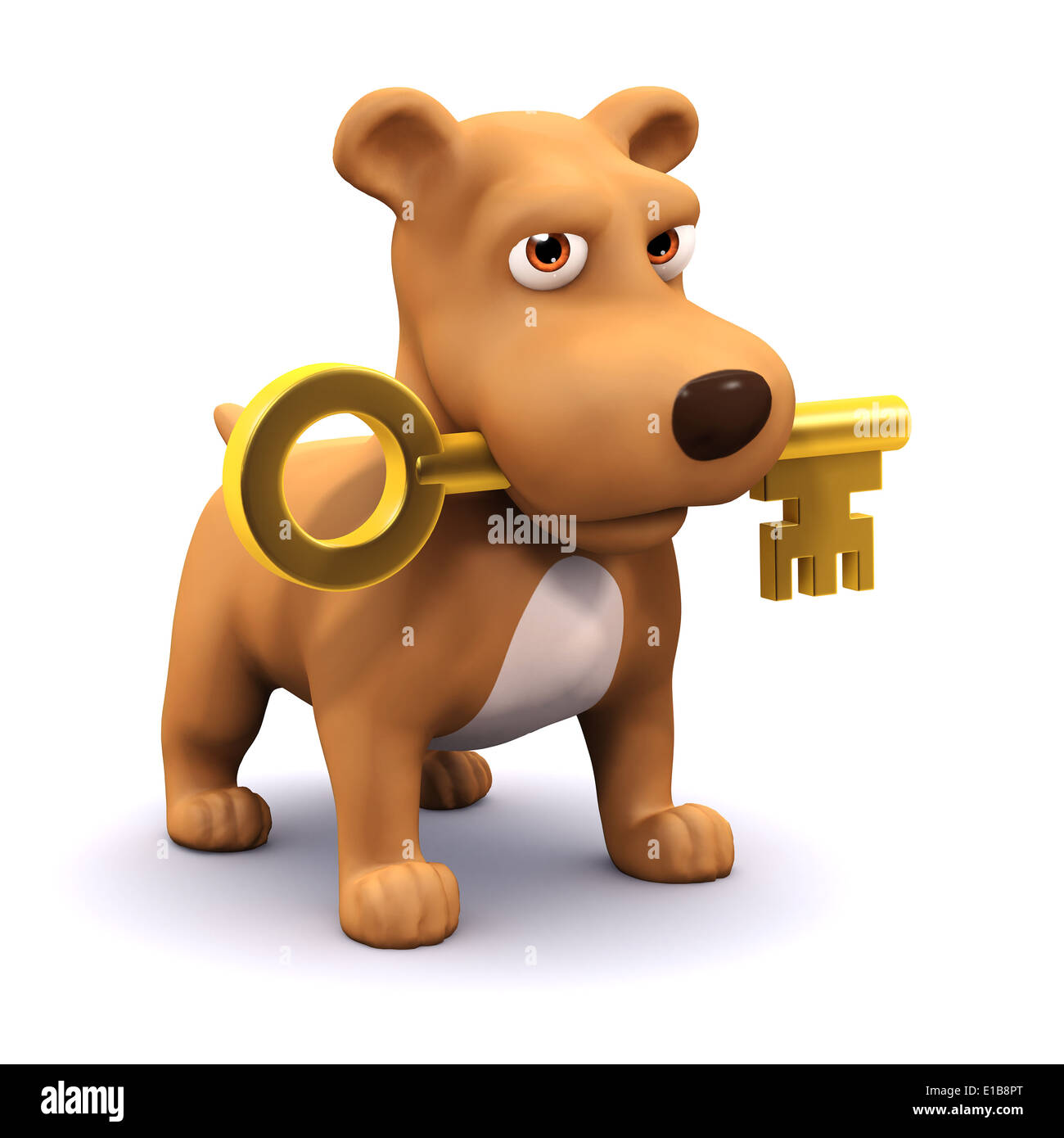 3d Puppy dog with gold key in mouth Stock Photo - Alamy