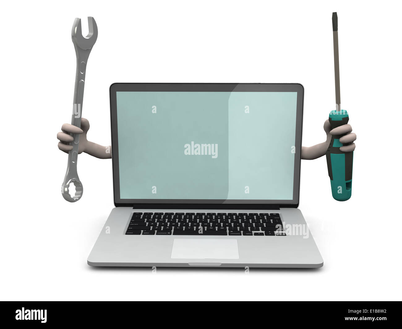 laptop with arms and tools on hand, 3d illustration Stock Photo - Alamy