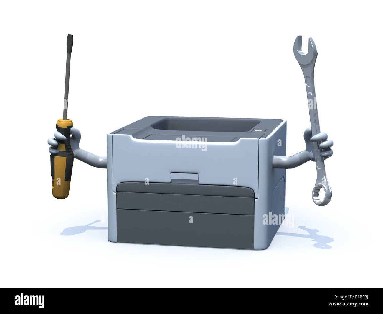 laser printer with arms and tools on hands, 3d illustration Stock Photo ...