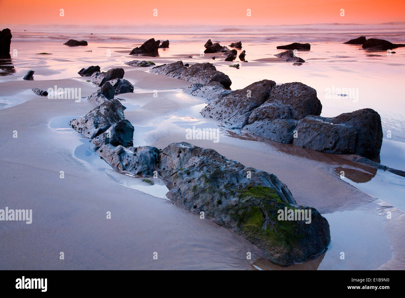 Coastline at sunset. Barrika beach. Biscay, Basque Country, Spain ...
